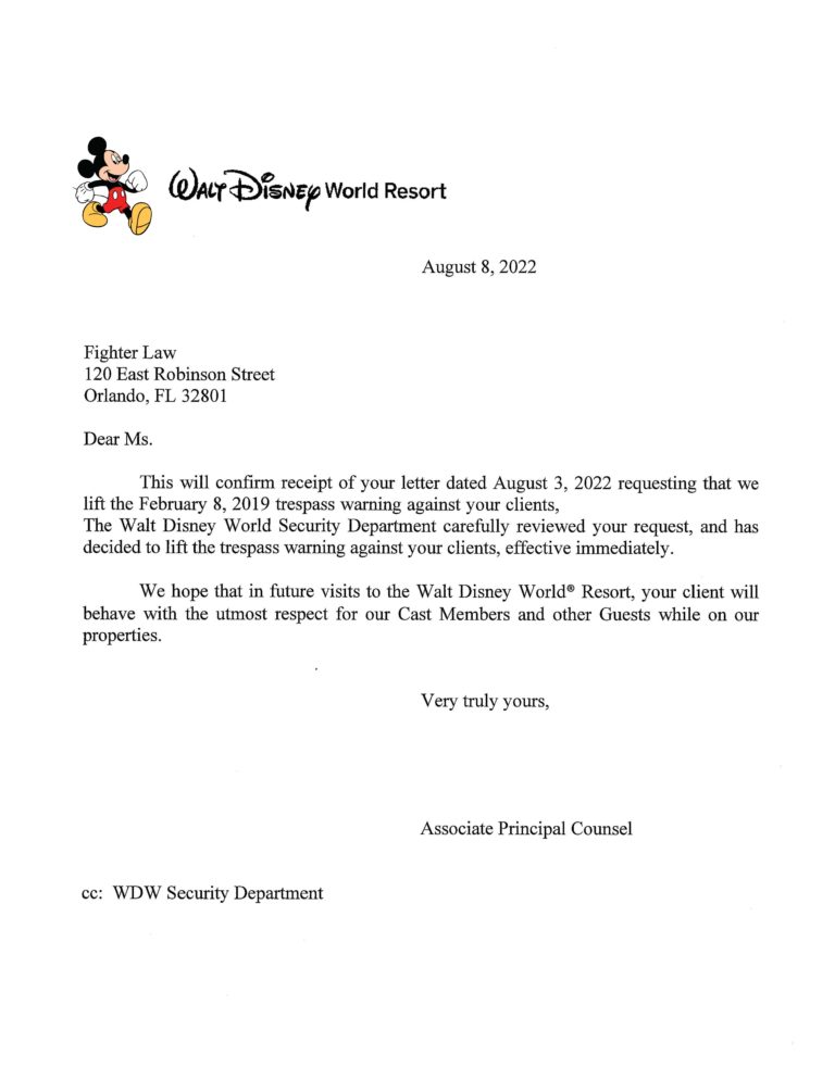 Disney Ban and Disney Trespass Lawyer - Fighter Law